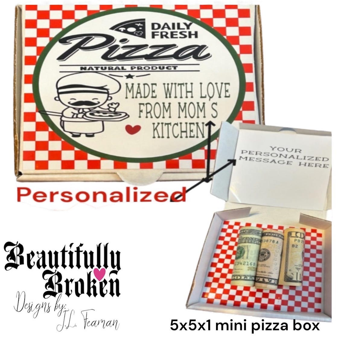 Personalized Mini Pizza Box Gift Box -fun/creative Money Holder ...