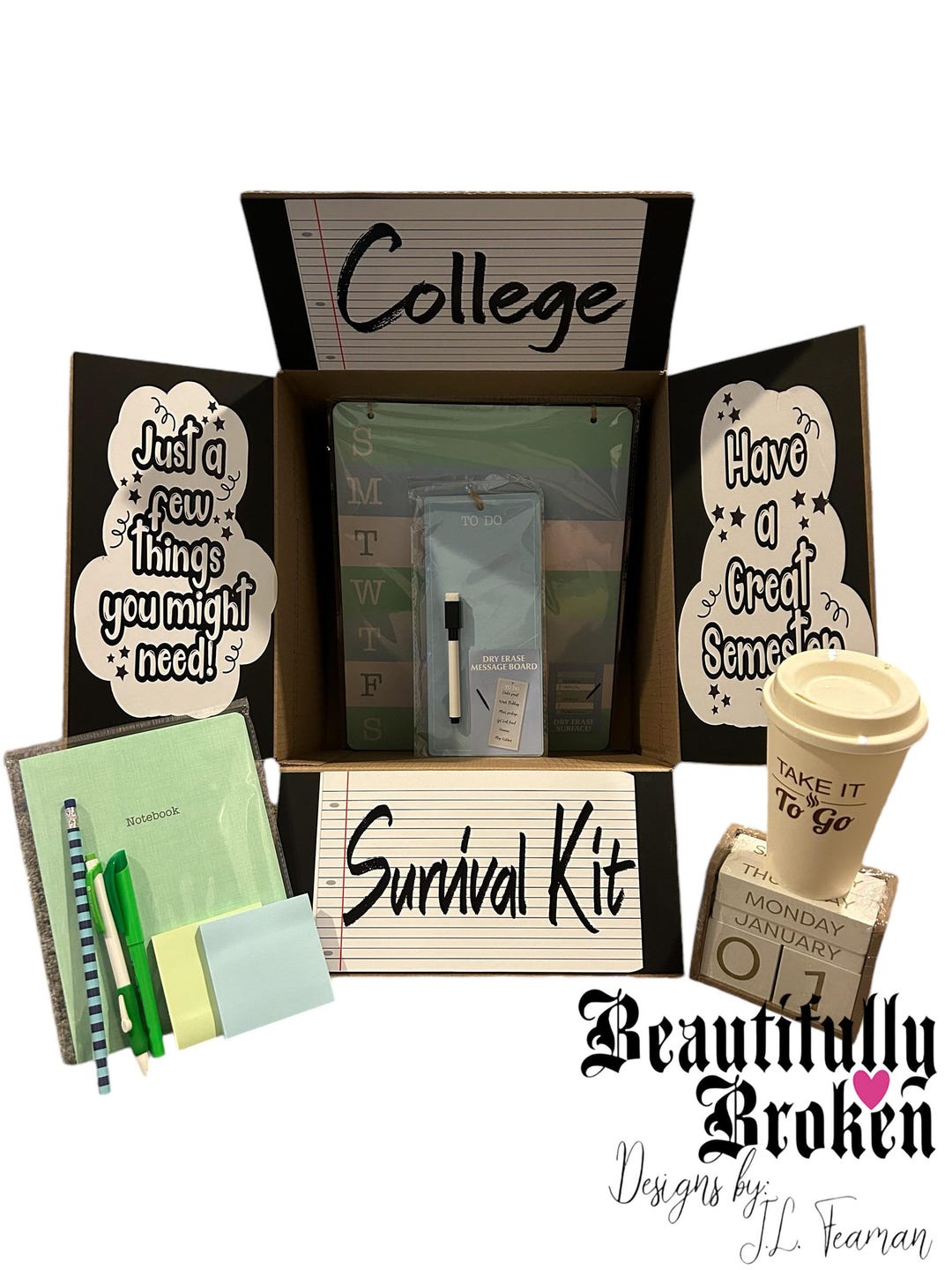 College Survival Kit With Whiteboards, School Supplies, Coffee Mug ...