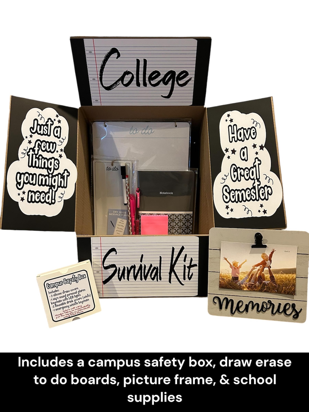 College Survival Kit With Whiteboards, School Supplies, Picture Frame ...