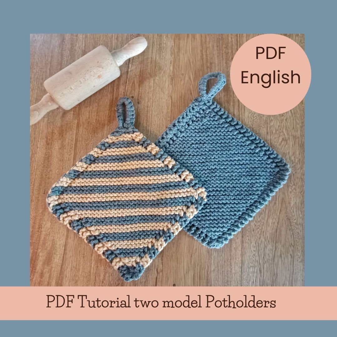 Potholder Knitting Pattern. Two Model Potholder Tutorial. Potholder With Stripes. Easy Step by ...