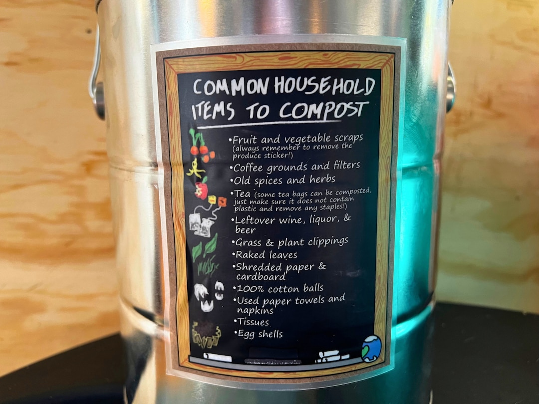 Compost Bin Guide: 3.8″ × 5″ Waterproof Sticker Featuring Common ...