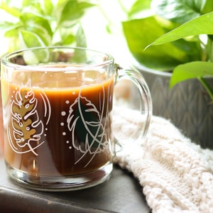 Botanical Glass Coffee Mug Plant Lady Mug Monstera Leaf Mug | Etsy