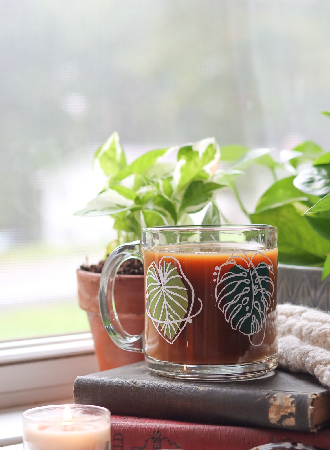 Botanical Glass Coffee Mug Plant Lady Mug Monstera Leaf Mug | Etsy