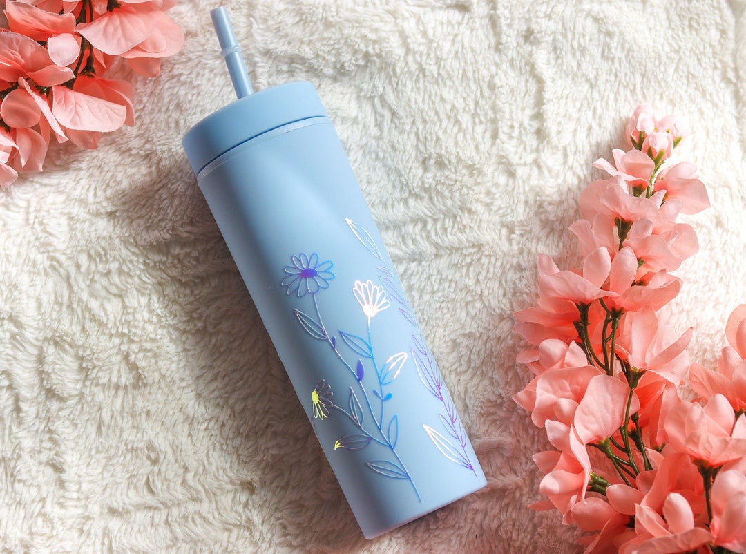 Wildflower Print Acrylic Tumbler With Straw, Floral Print Tumbler Cup ...