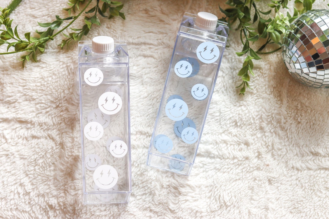 Smiley Face Milk Carton Water Bottle, Retro Milk Carton, Lightning Bolt ...