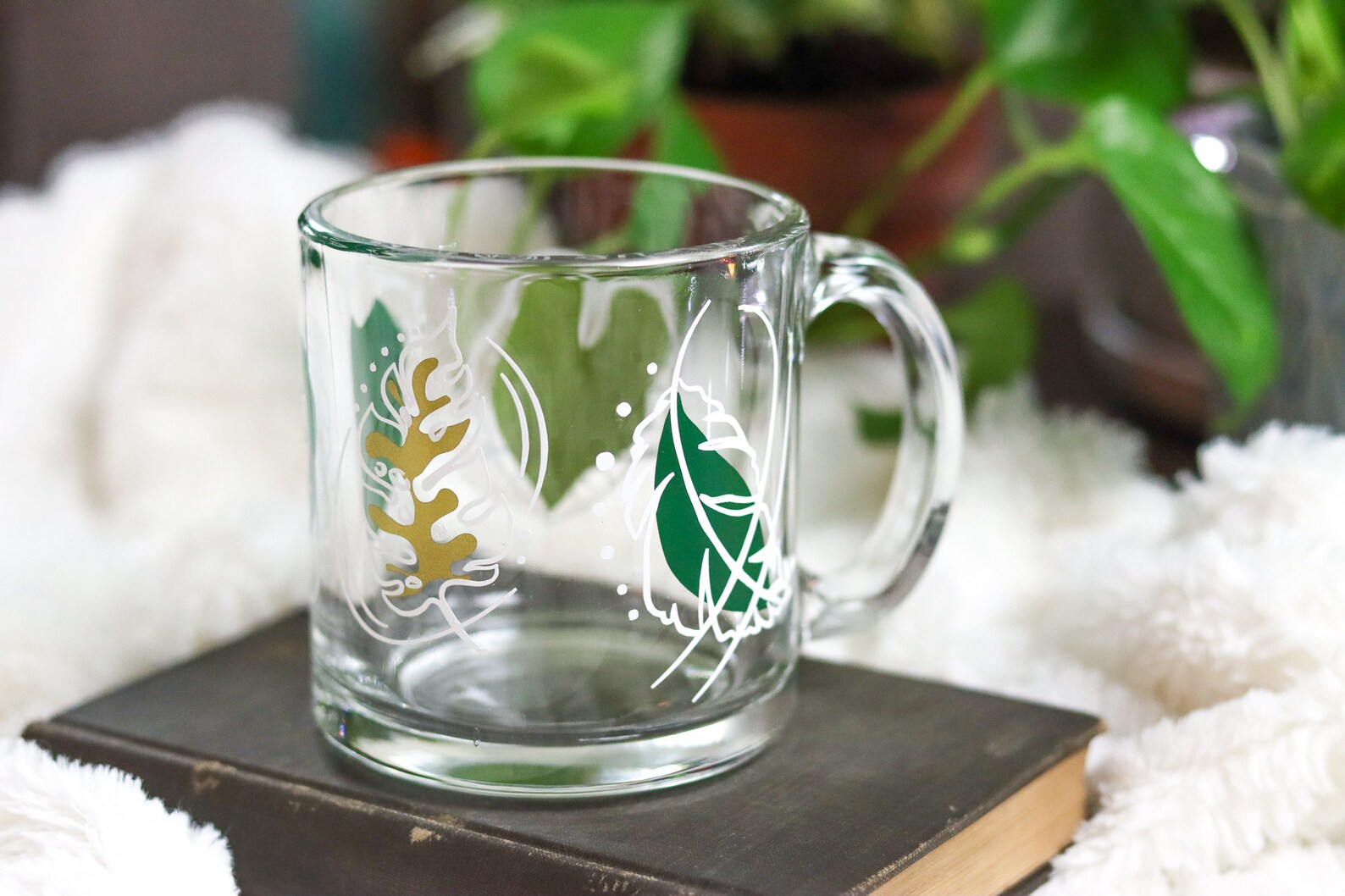 Botanical Glass Coffee Mug Plant Lady Mug Monstera Leaf Mug | Etsy