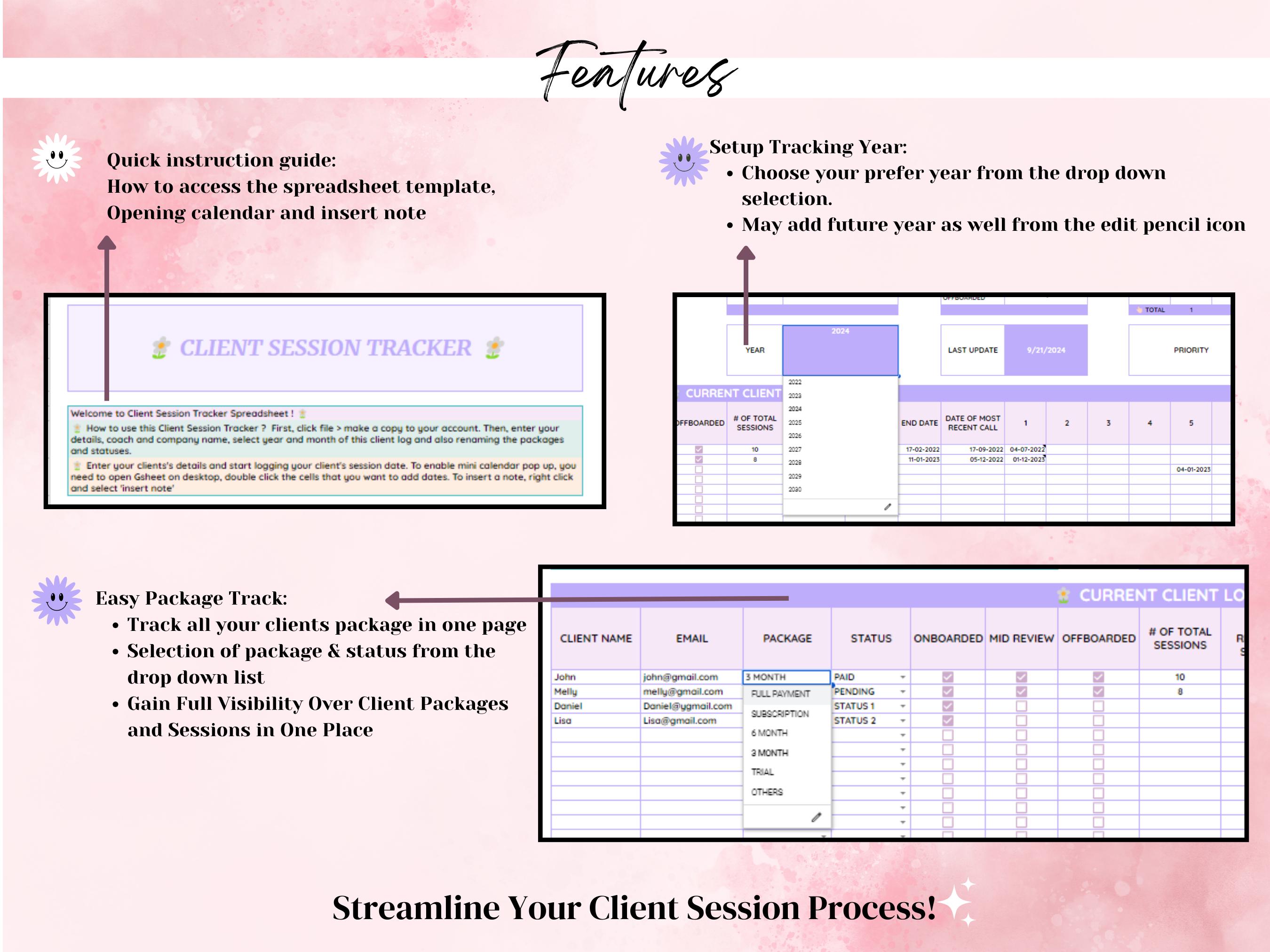 Client Tracker Spreadsheet, Client Session Tracker Google Sheets ...