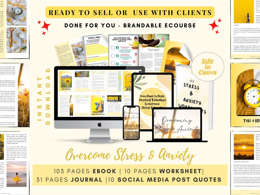Overcome Stress Anxiety Coach Workbook | Done for You Ebook Worksheet ...