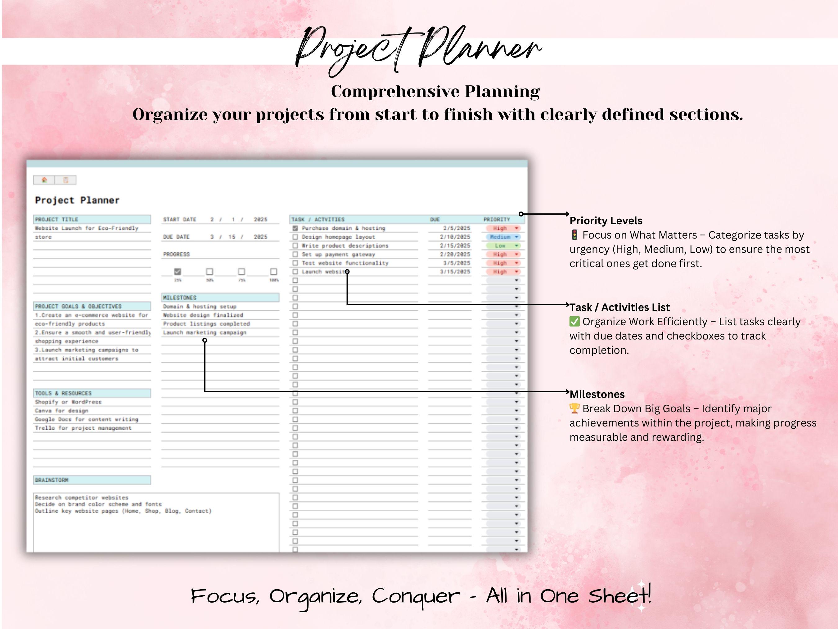 Project Planner Spreadsheet, Project Management Tool, Multi Project ...