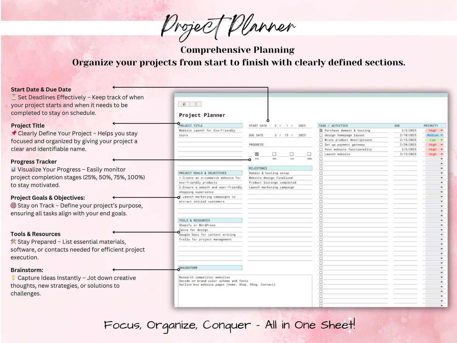 Project Planner Spreadsheet, Project Management Tool, Multi Project ...