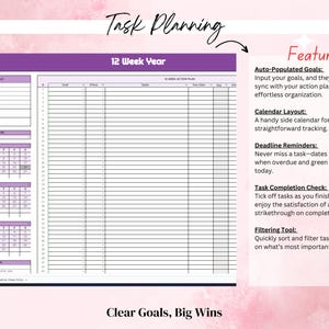 12 Week Year Planner Google Sheets, Quarterly Planner, Goal Tracker ...