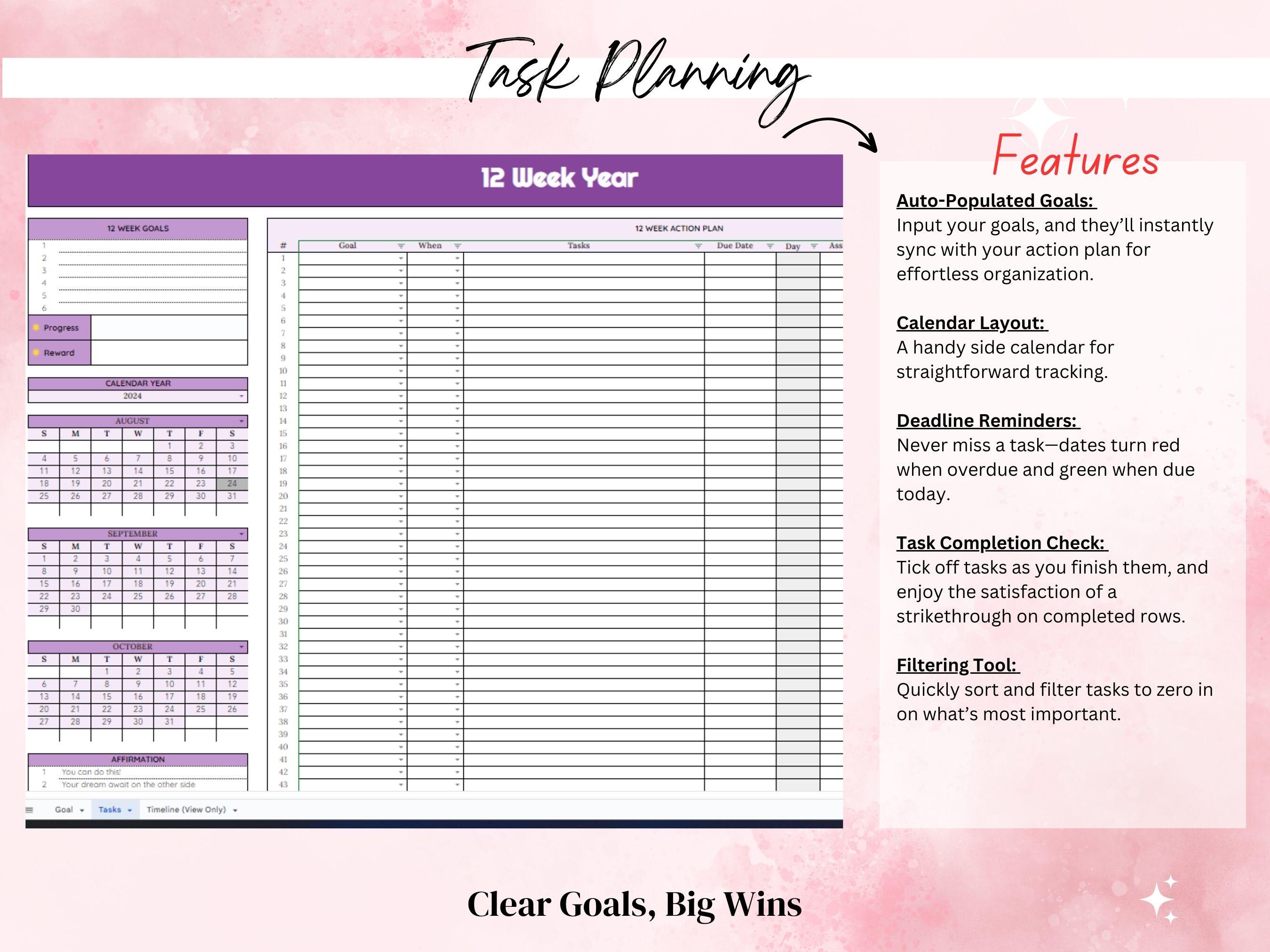 12 Week Year Planner Google Sheets, Quarterly Planner, Goal Tracker ...