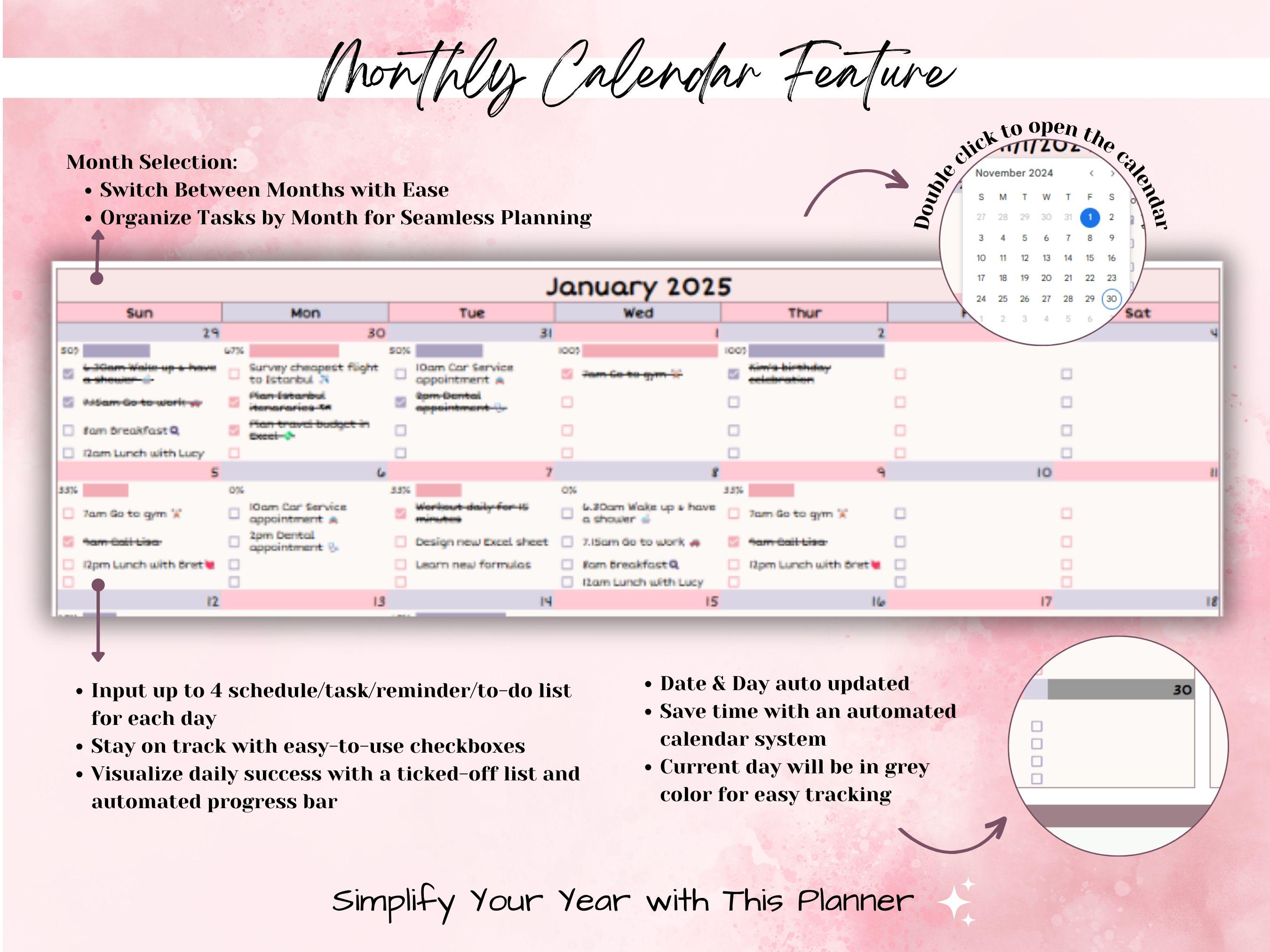 2025 Calendar Spreadsheet Google Sheets, 2025 Yearly Planner, Monthly ...