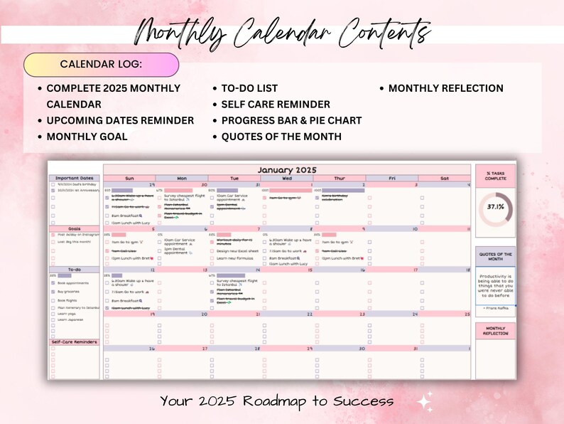 2025 Calendar Spreadsheet Google Sheets, 2025 Yearly Planner, Monthly ...