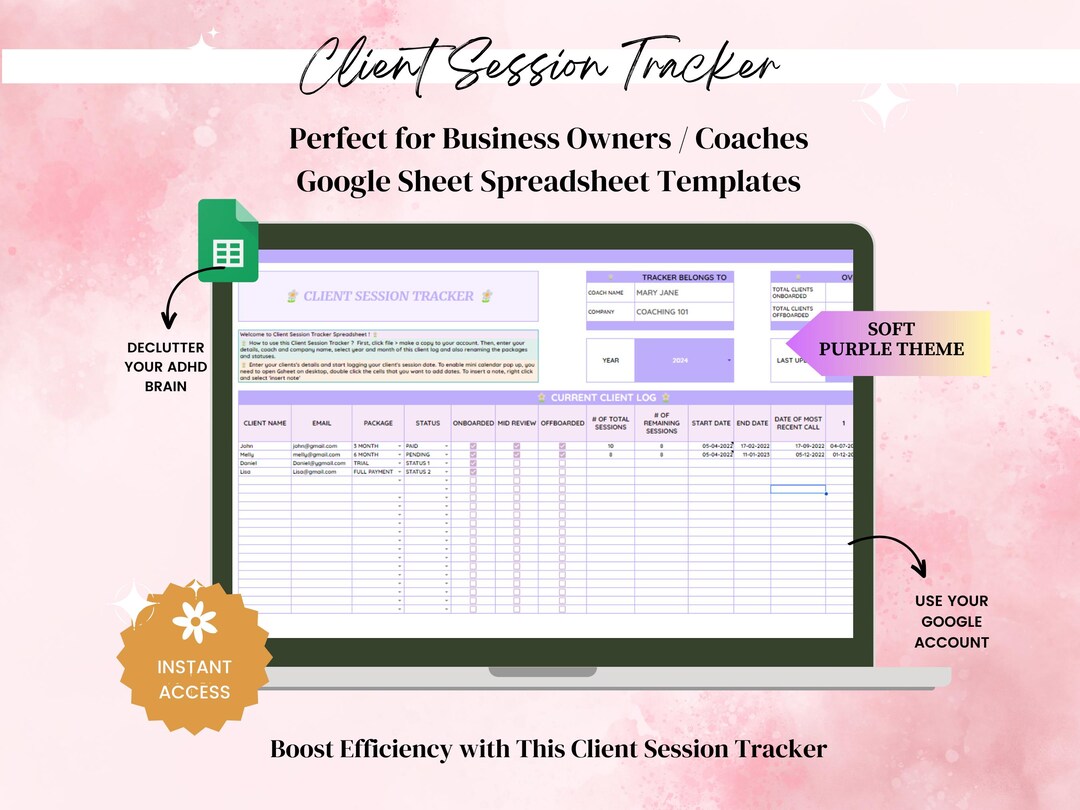 Client Tracker Spreadsheet, Client Session Tracker Google Sheets ...