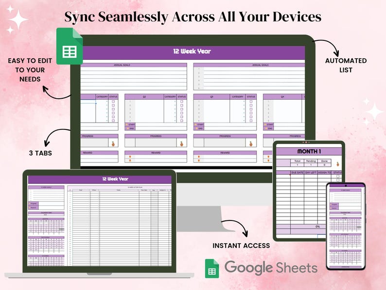 12 Week Year Planner Google Sheets, Quarterly Planner, Goal Tracker ...