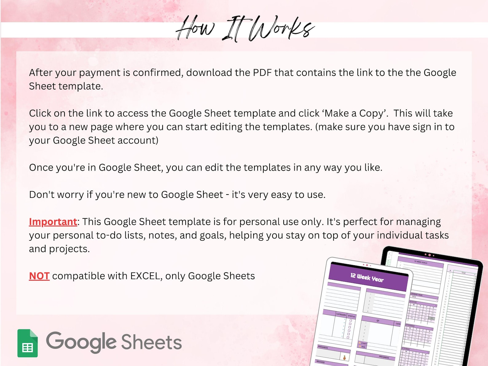 12 Week Year Planner Google Sheets, Quarterly Planner, Goal Tracker ...