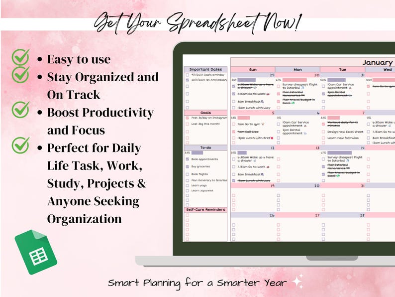 2025 Calendar Spreadsheet Google Sheets, 2025 Yearly Planner, Monthly ...