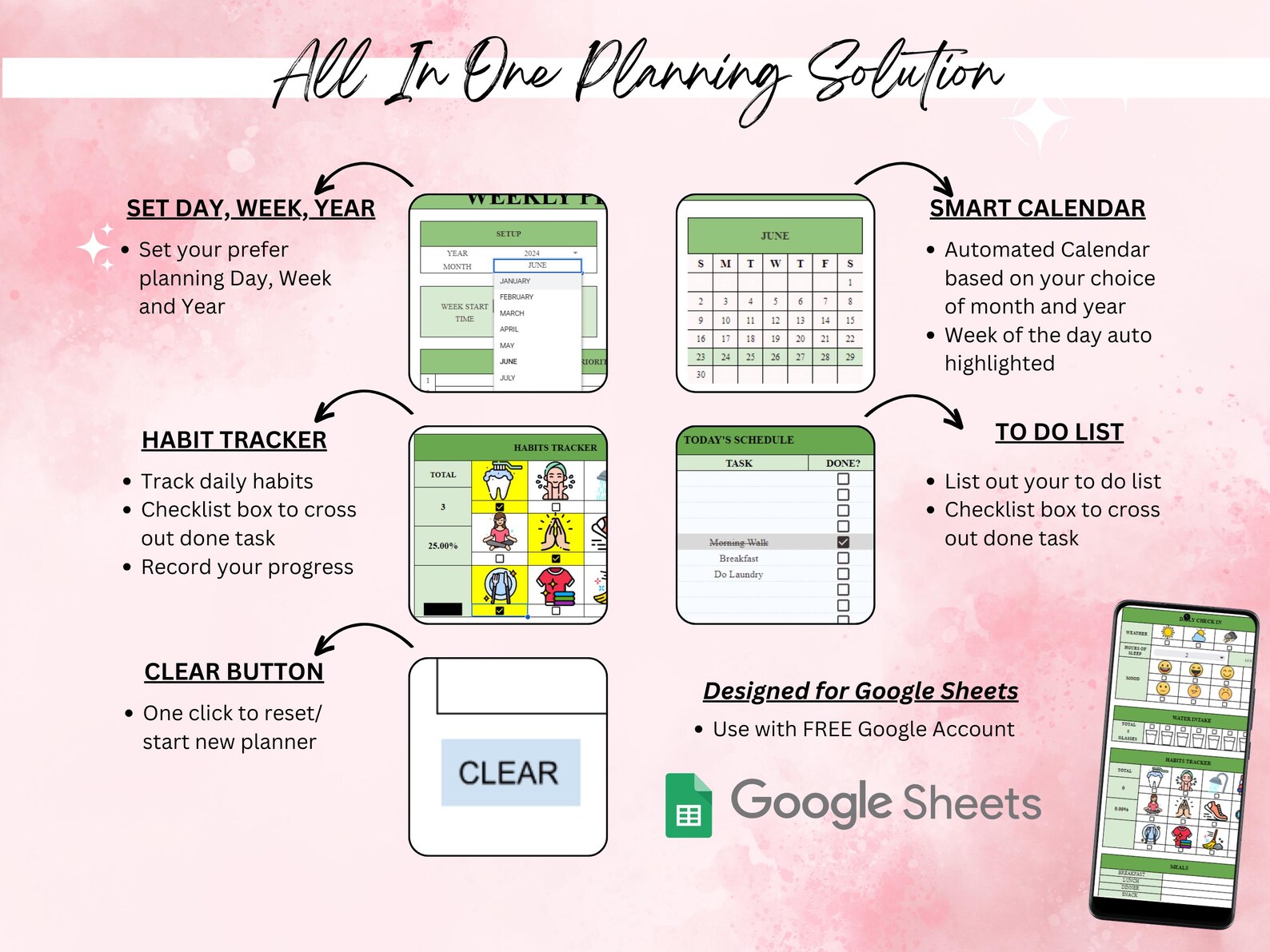 Daily Weekly Monthly Planner, Daily Spreadsheet Google Sheet Template ...