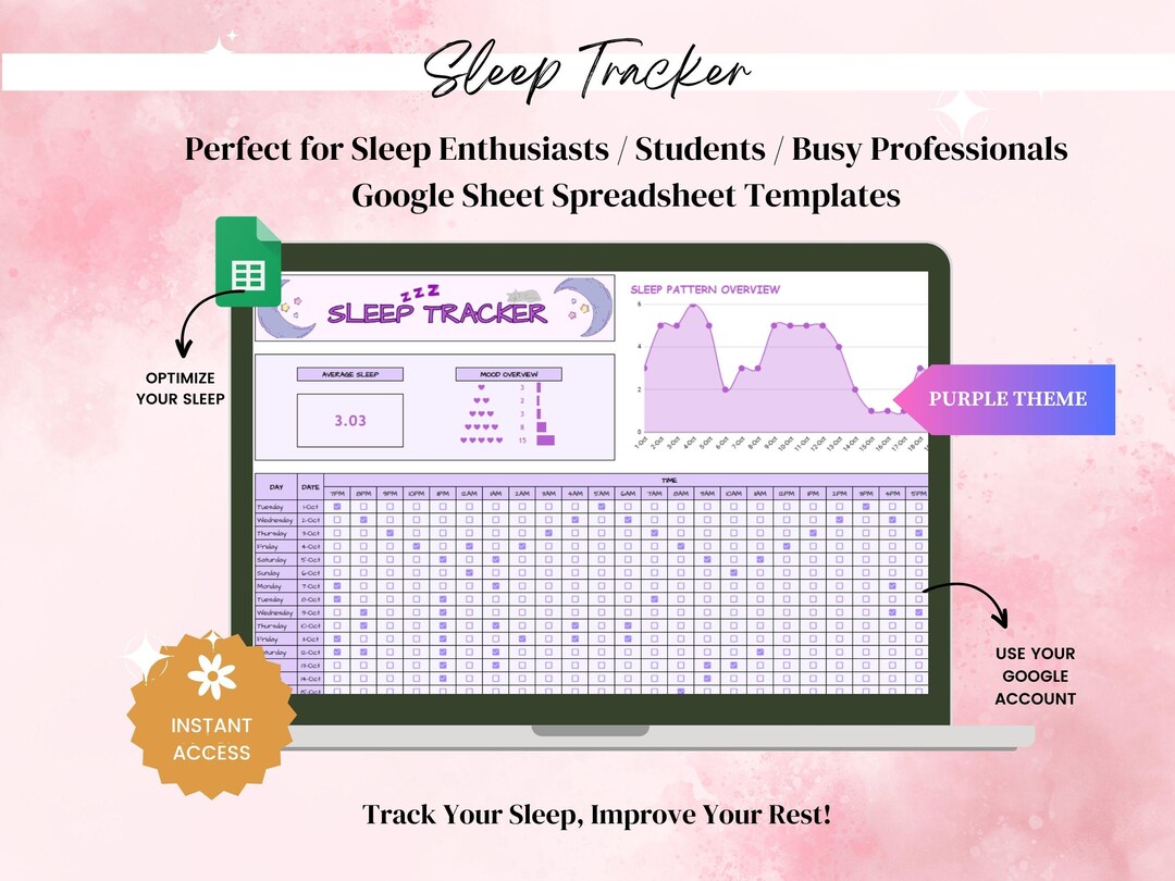 Sleep Tracker Spreadsheet, 24 Hour Sleep Tracker, Sleep Log , Mood ...