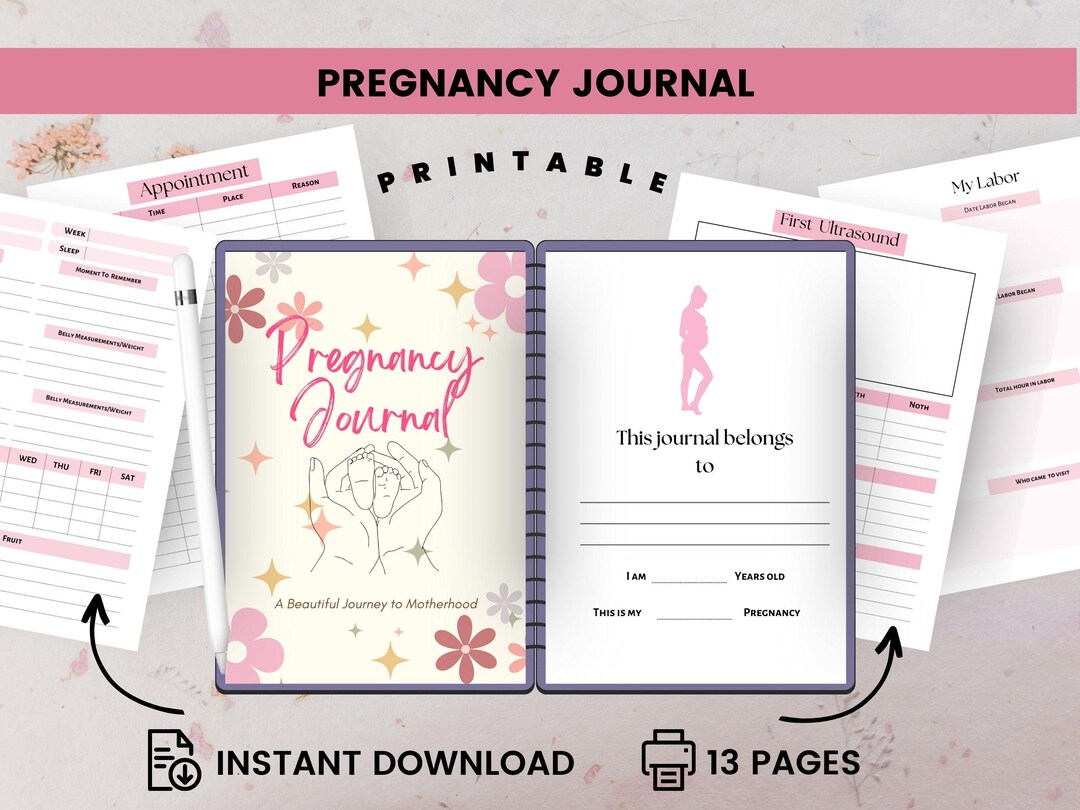 Digital Pregnancy Journal for New Mom, Printable Pregnancy Journal to ...