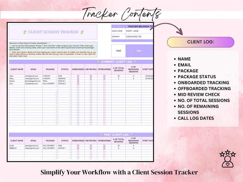 Client Tracker Spreadsheet, Client Session Tracker Google Sheets ...