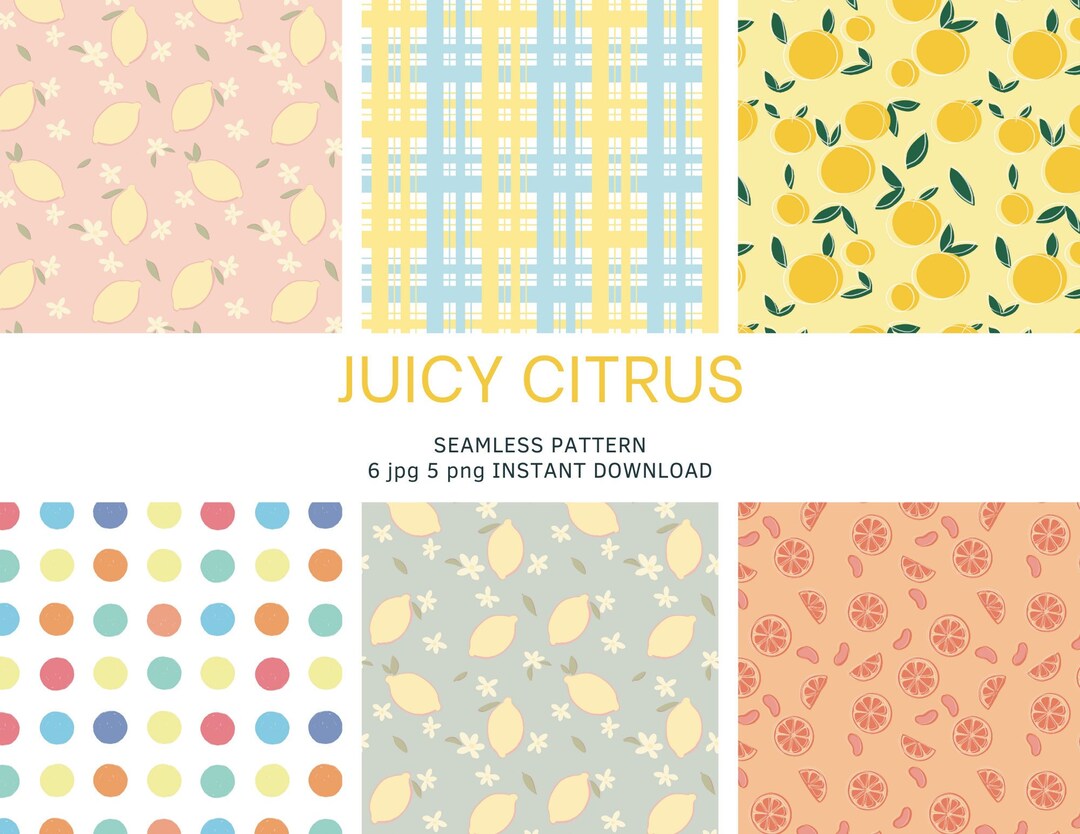 Citrus Digital Paper - Scrapbook Paper - Lemon Seamless Patterns ...