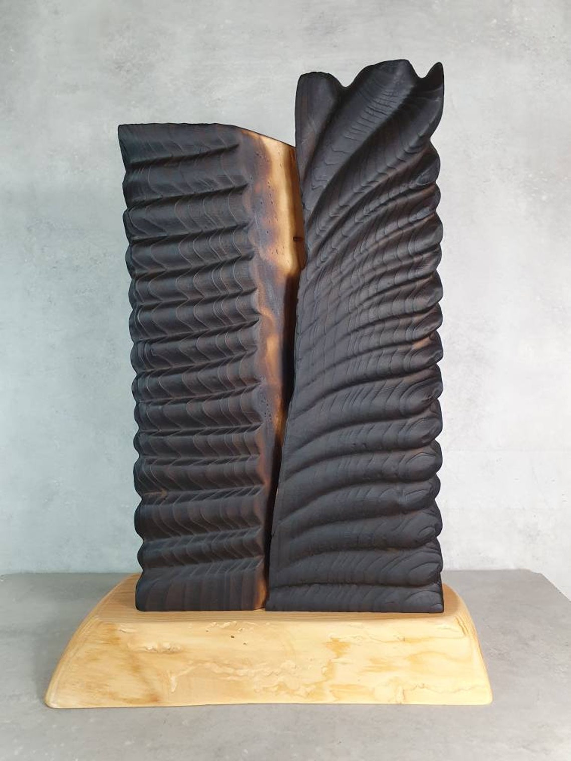 Burnt Wood Table Sculpture With Yakisugi Technique and Wabi-sabi Decor ...