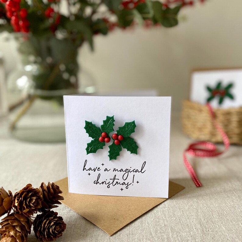 Handmade Rustic Holly Leaf Christmas Card 4 X 4 - Etsy