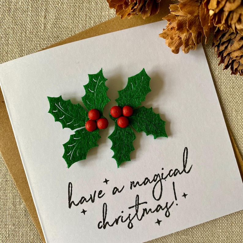 Handmade Rustic Holly Leaf Christmas Card 4 X 4 - Etsy