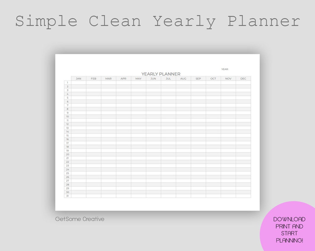 Simple Yearly Planner | Undated | Minimal - Etsy