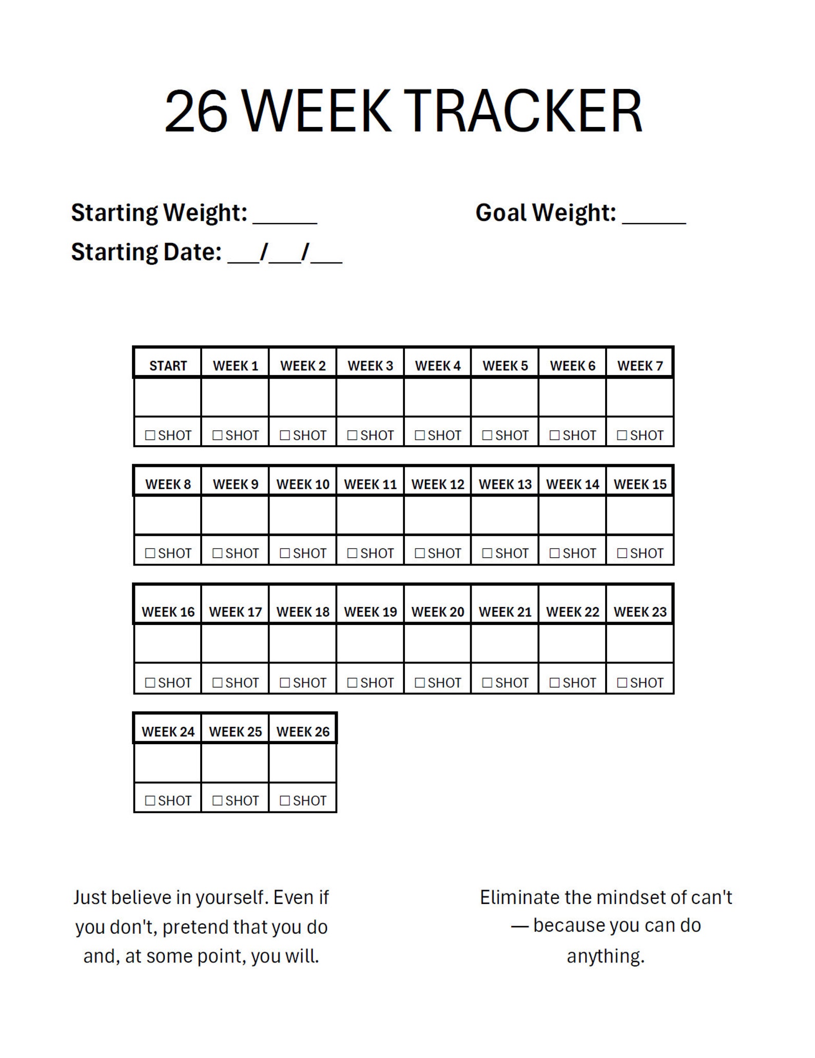 Body Weight Tracker - A4 PRINTABLE Tracker - Weighttracker - Exercise ...