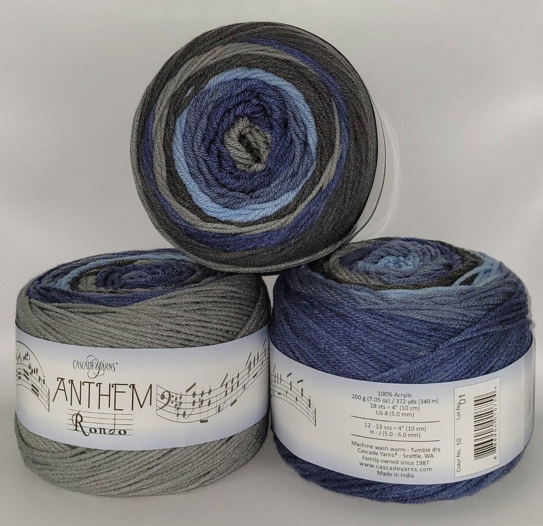 Blue & Grey Yarn Cascade Anthem Rondo 3 Cakes in Denim Self-striping ...