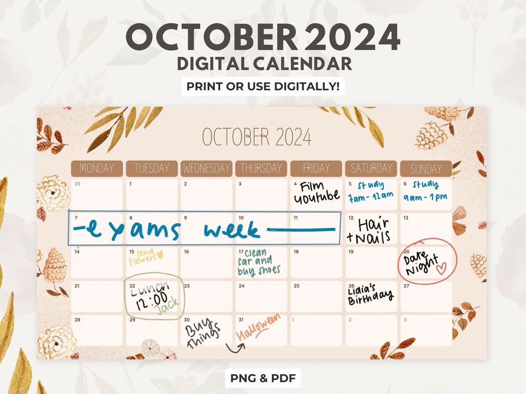 Editable OCTOBER 2024 DIGITAL Calendar, Halloween, Homeschool Planner ...