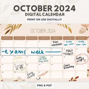Editable OCTOBER 2024 DIGITAL Calendar, Halloween, Homeschool Planner ...