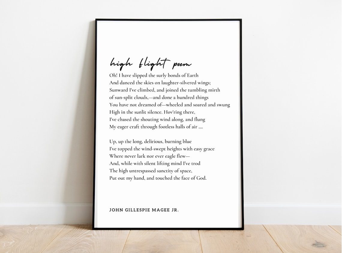 Aviation Poem High Flight "oh I Have Slipped the Surly Bonds of Earth ...