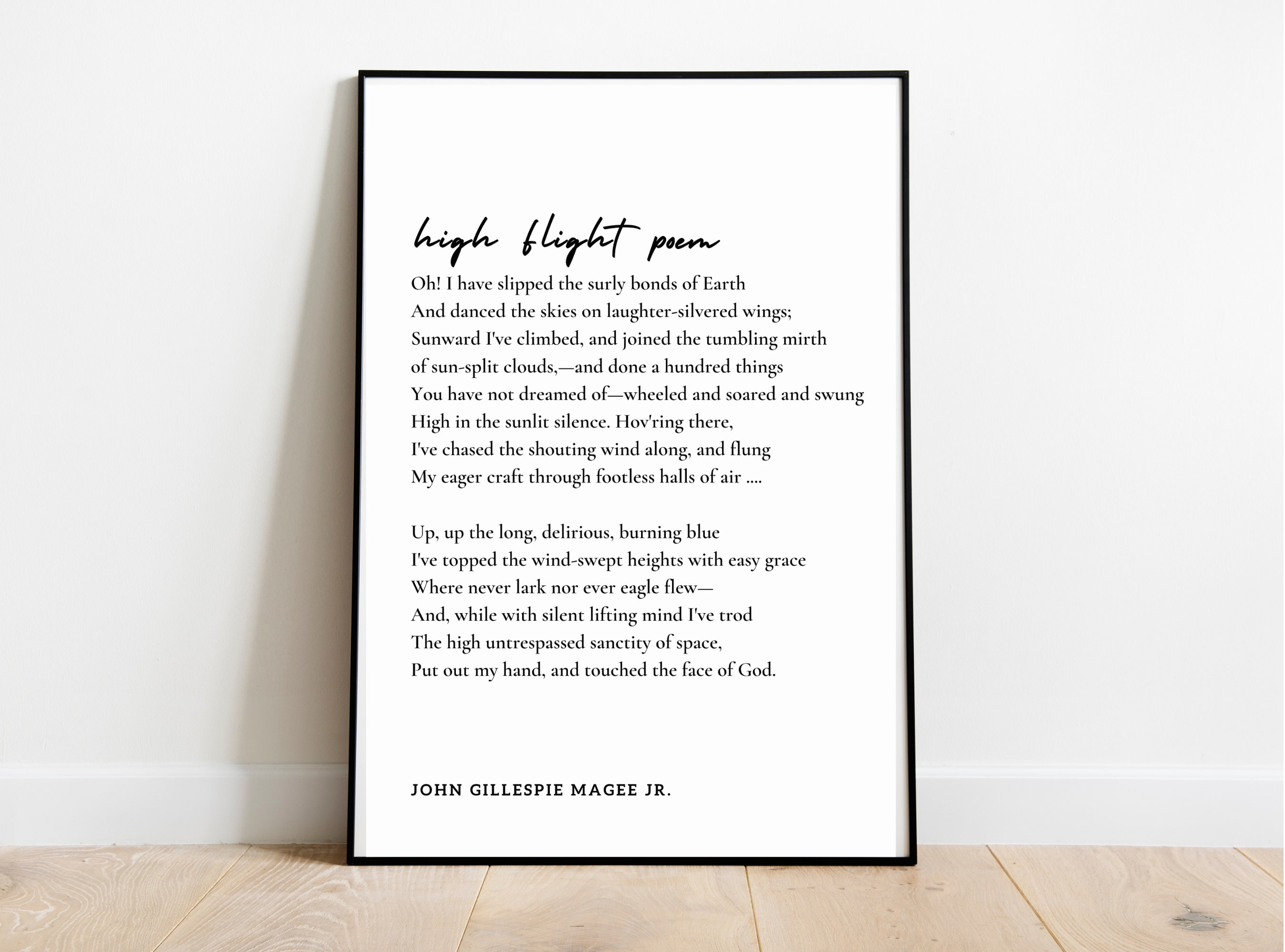 Aviation Poem High Flight "oh I Have Slipped the Surly Bonds of Earth ...