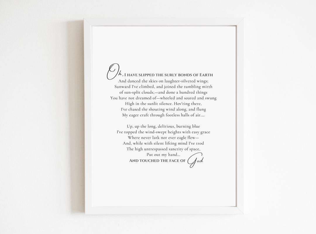 High Flight Poem: "oh I Have Slipped the Surly Bonds of Earth ...