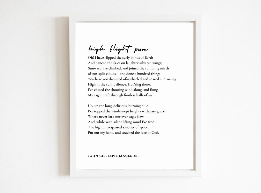 Aviation Poem High Flight "oh I Have Slipped the Surly Bonds of Earth ...