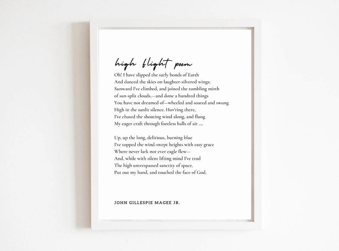 Aviation Poem High Flight "oh I Have Slipped the Surly Bonds of Earth ...