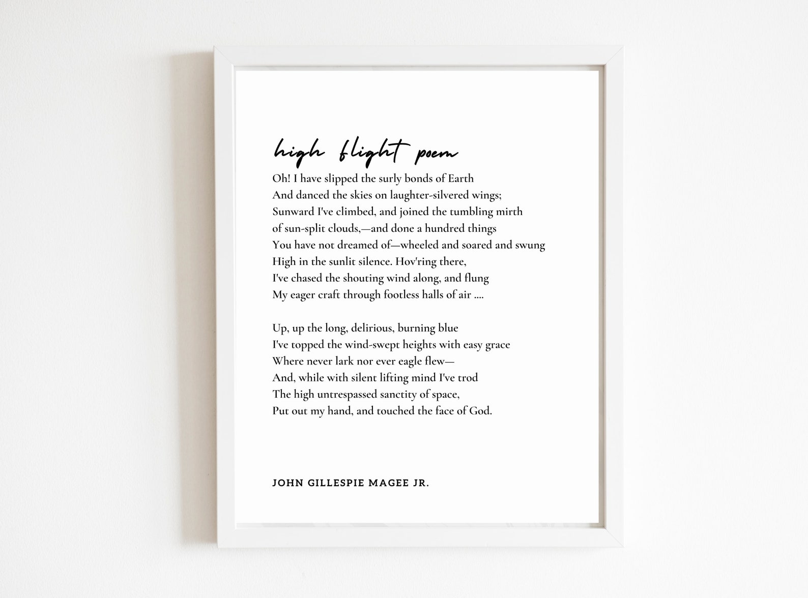 Aviation Poem High Flight "oh I Have Slipped the Surly Bonds of Earth ...