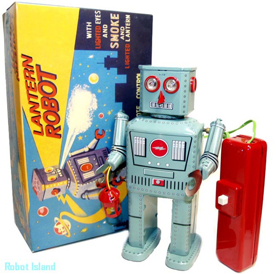 Tin Toy Lantern Robot Battery Op - Etsy