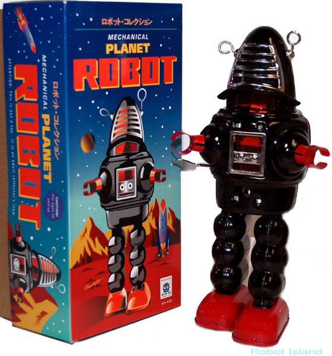 Planet Robot Robby the Robot Windup Tin Toy Black Wind-up Retro Repro ...