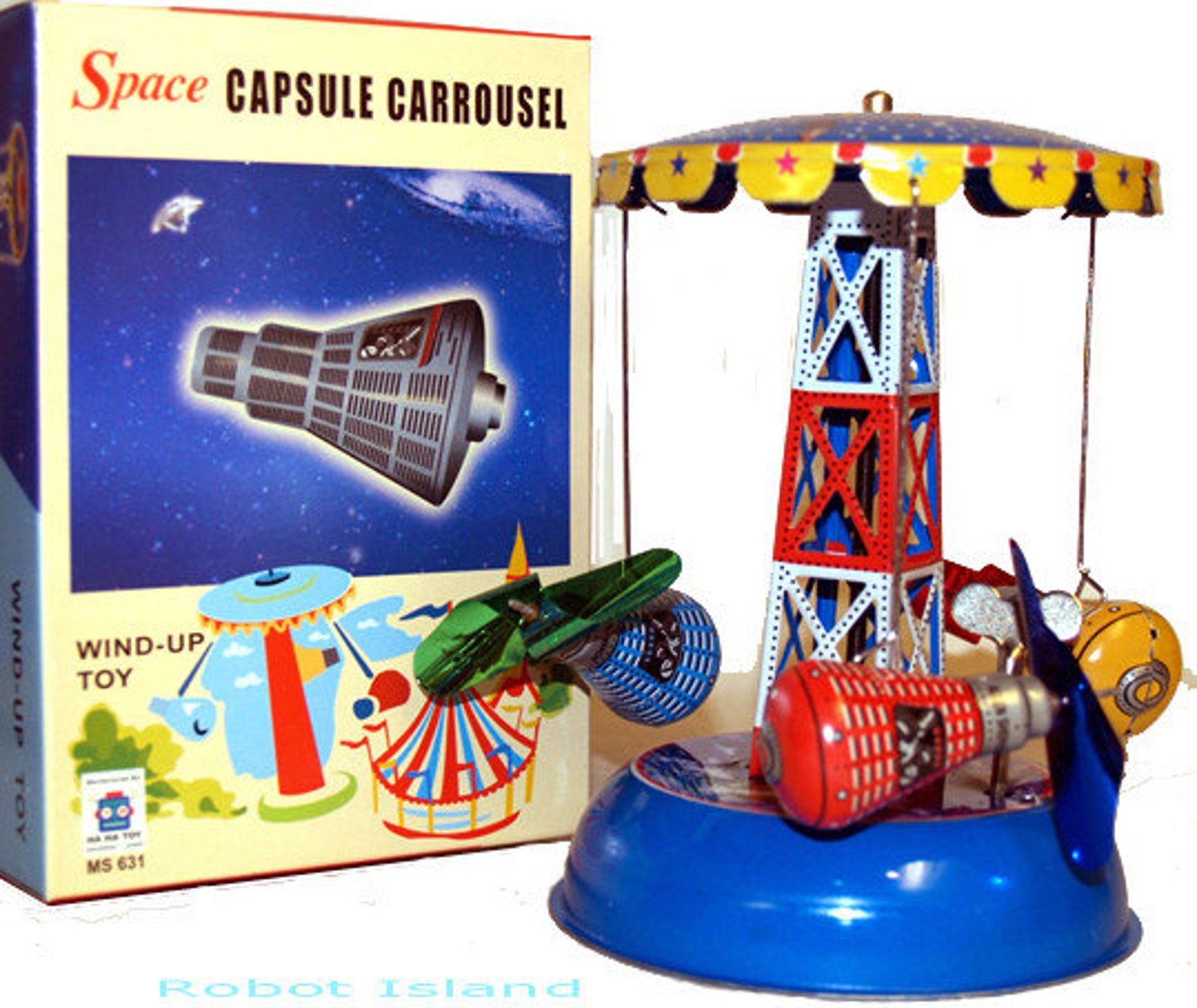 Windup Space Toy Carousel Space Capsule Tin Toy Wind-up SALE! - Etsy