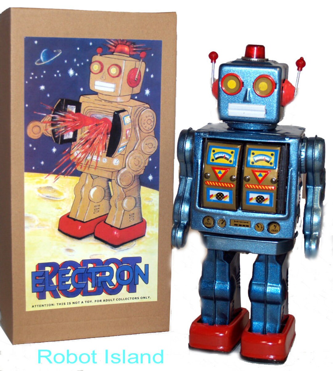ME100 Robot Tin Toy Battery Operated Rotatomatic BLUE SALE - Etsy