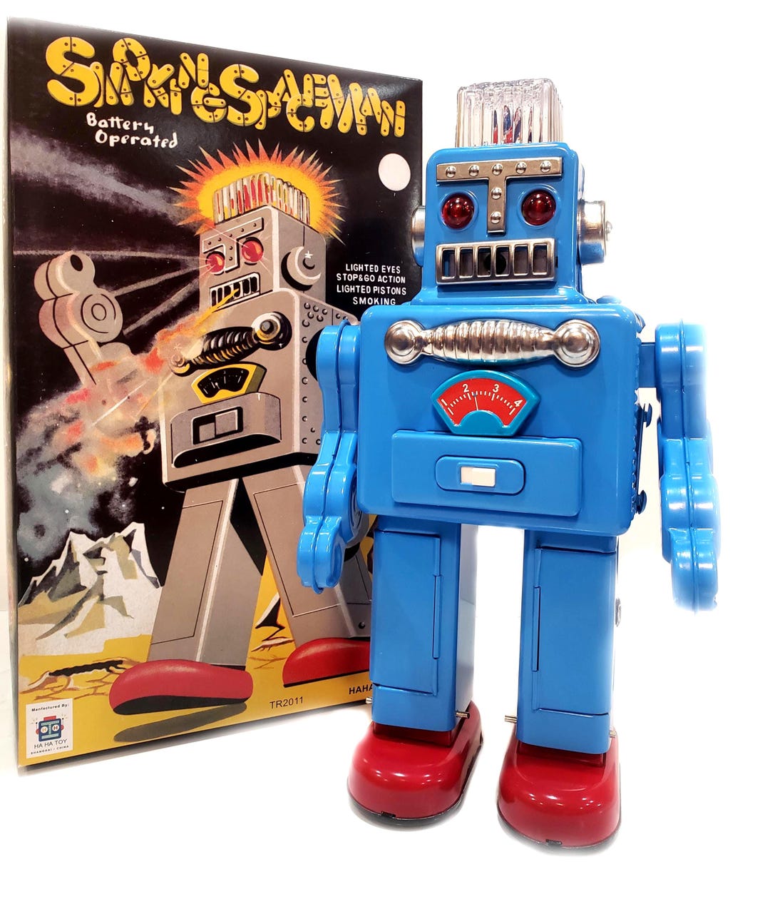 Smoking Spaceman Robot Tin Toy Blue Battery Operated - Etsy