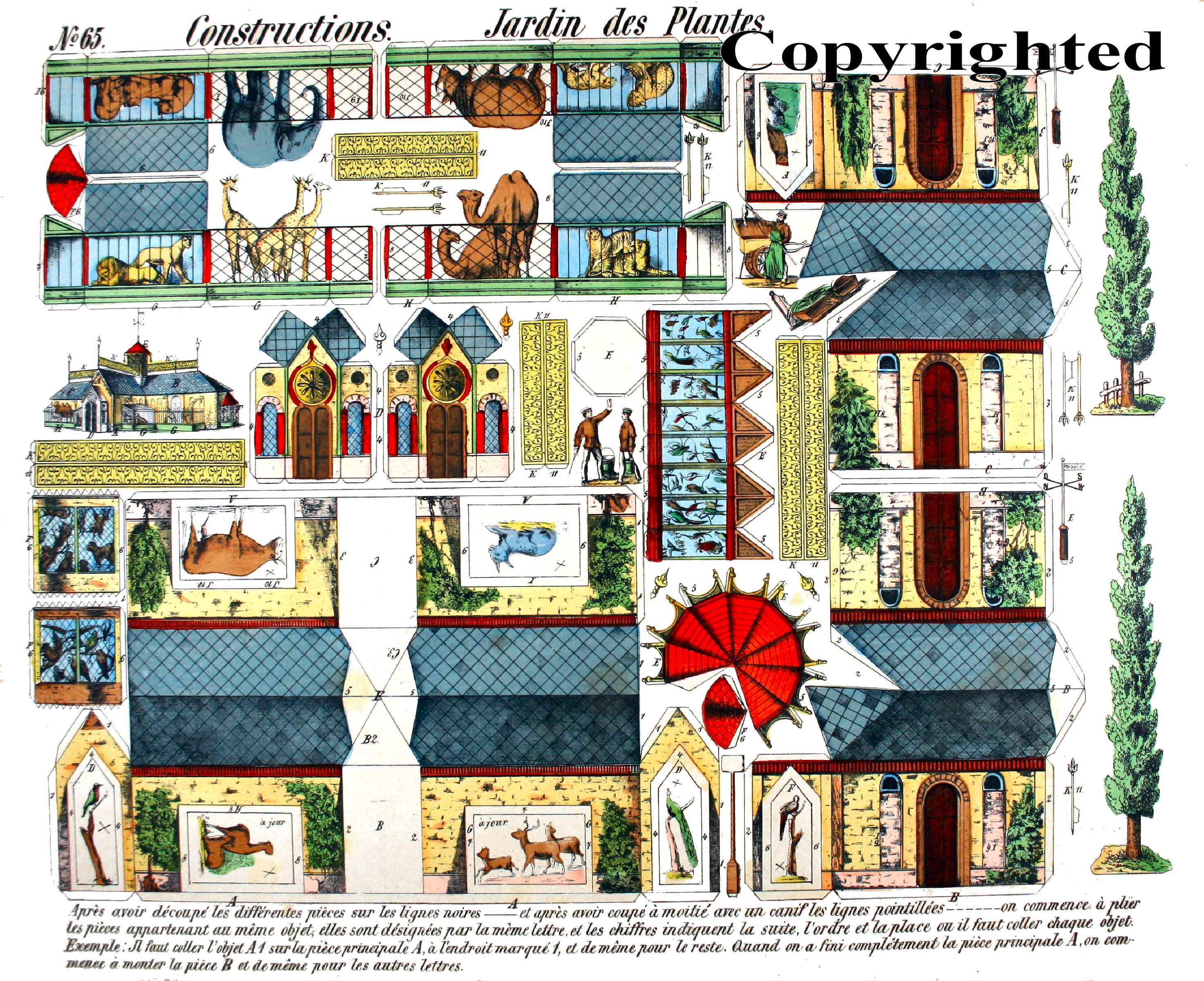 Antique Paper Toy Zoo Diorama, PRINTABLE SHEET to Cut & Assemble Kit ...