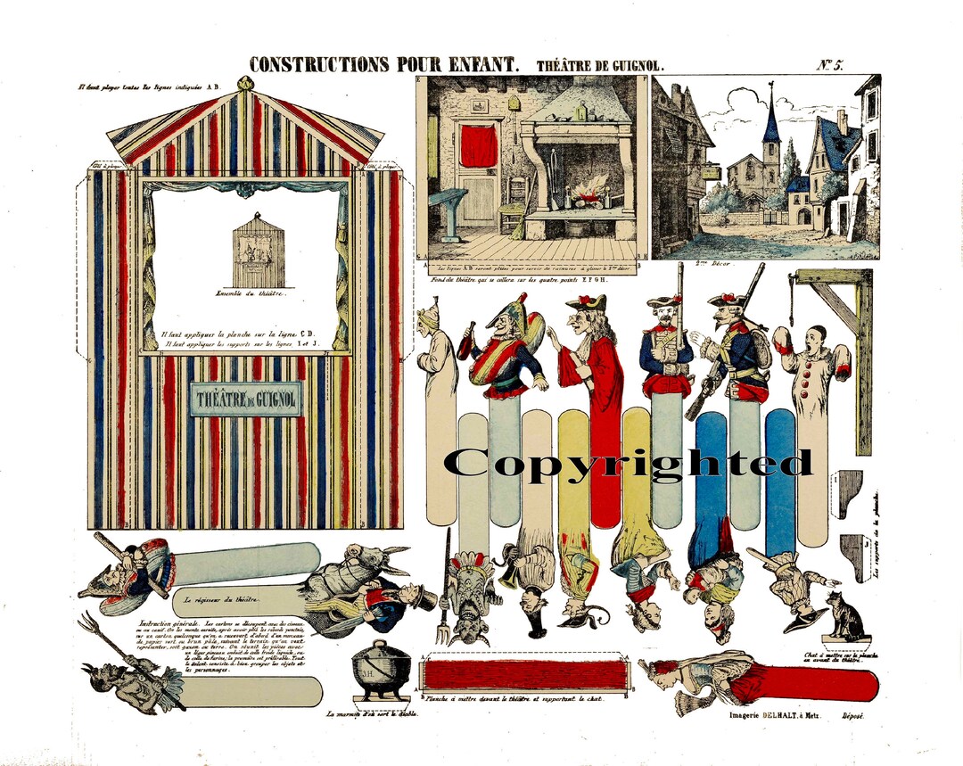 Antique GUIGNOL Paper Model Theatre Diorama Kit, Printable Sheet ...
