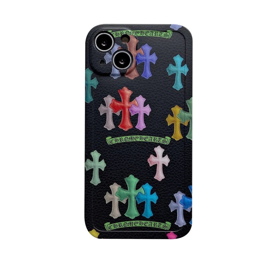 Black Chrome Hearts Colorful Crosses Phone Case - Etsy