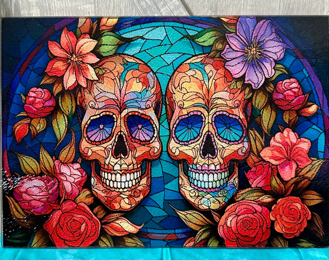Sugar Skull Glass Sublimation Cutting Board Serving Board - Etsy
